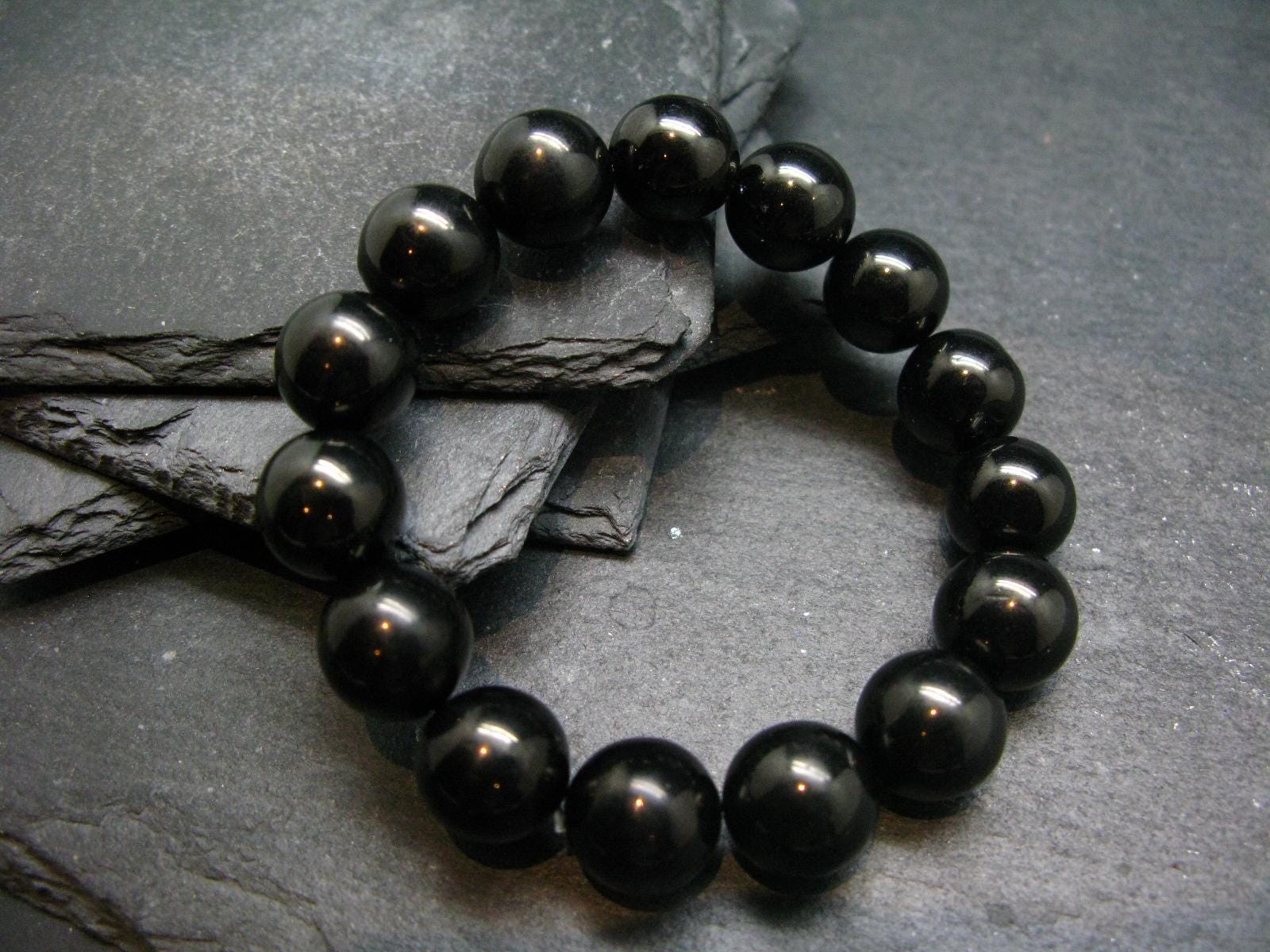 Whitby Jet Genuine Bracelet From UK ~ 7 Inches ~ 12mm Round Beads ...