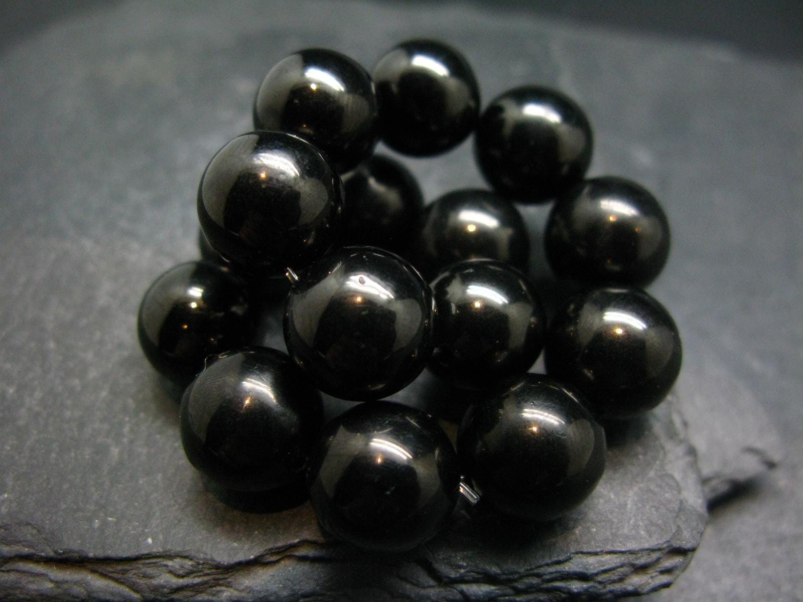 Whitby Jet Genuine Bracelet From UK ~ 7 Inches ~ 12mm Round Beads ...