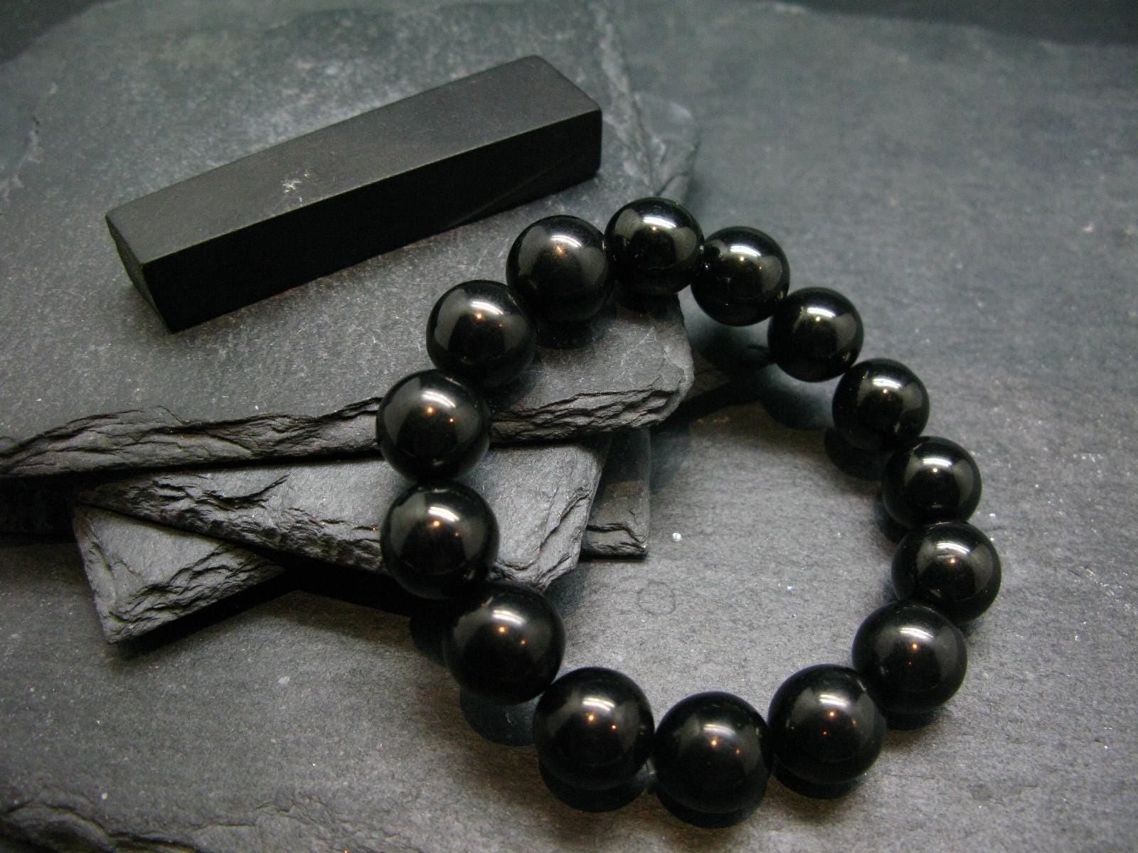 Whitby Jet Genuine Bracelet From UK ~ 7 Inches ~ 12mm Round Beads ...
